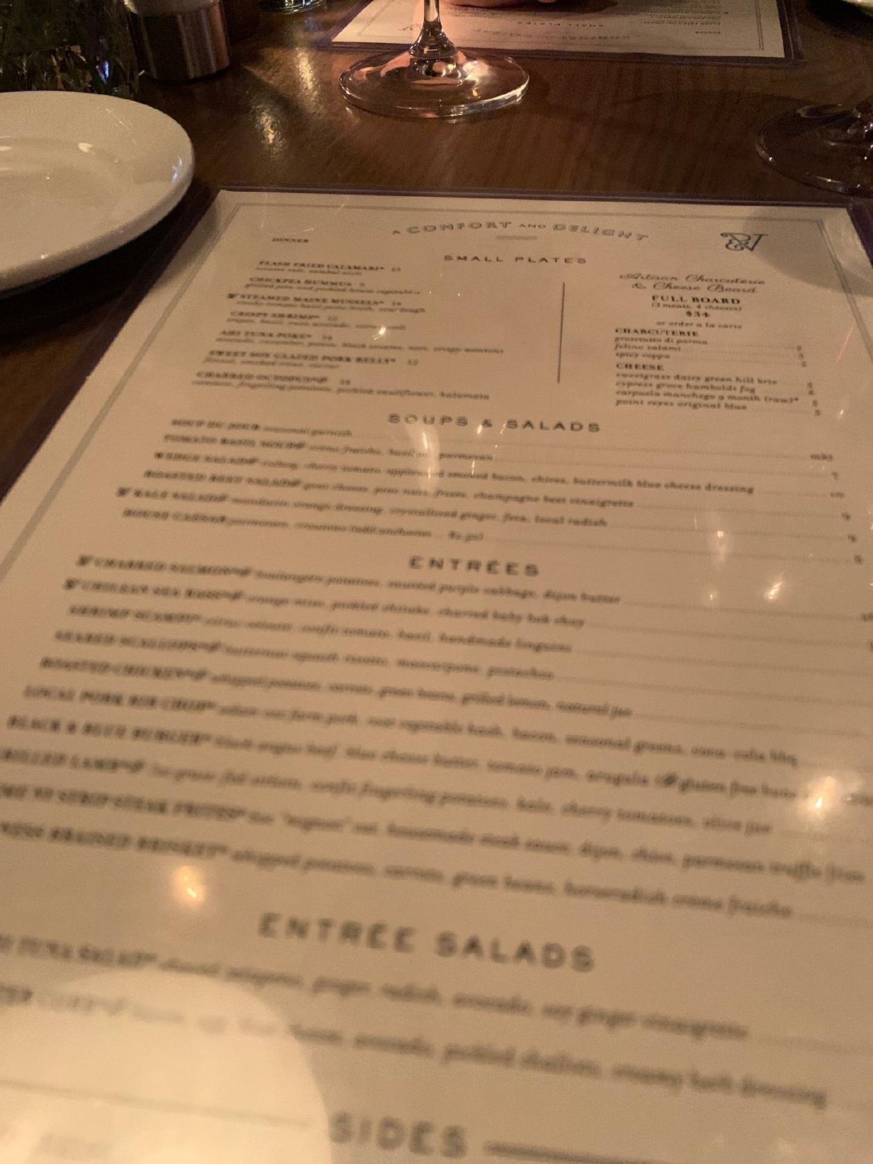 Menu at Paces & Vine Restaurant, Atlanta