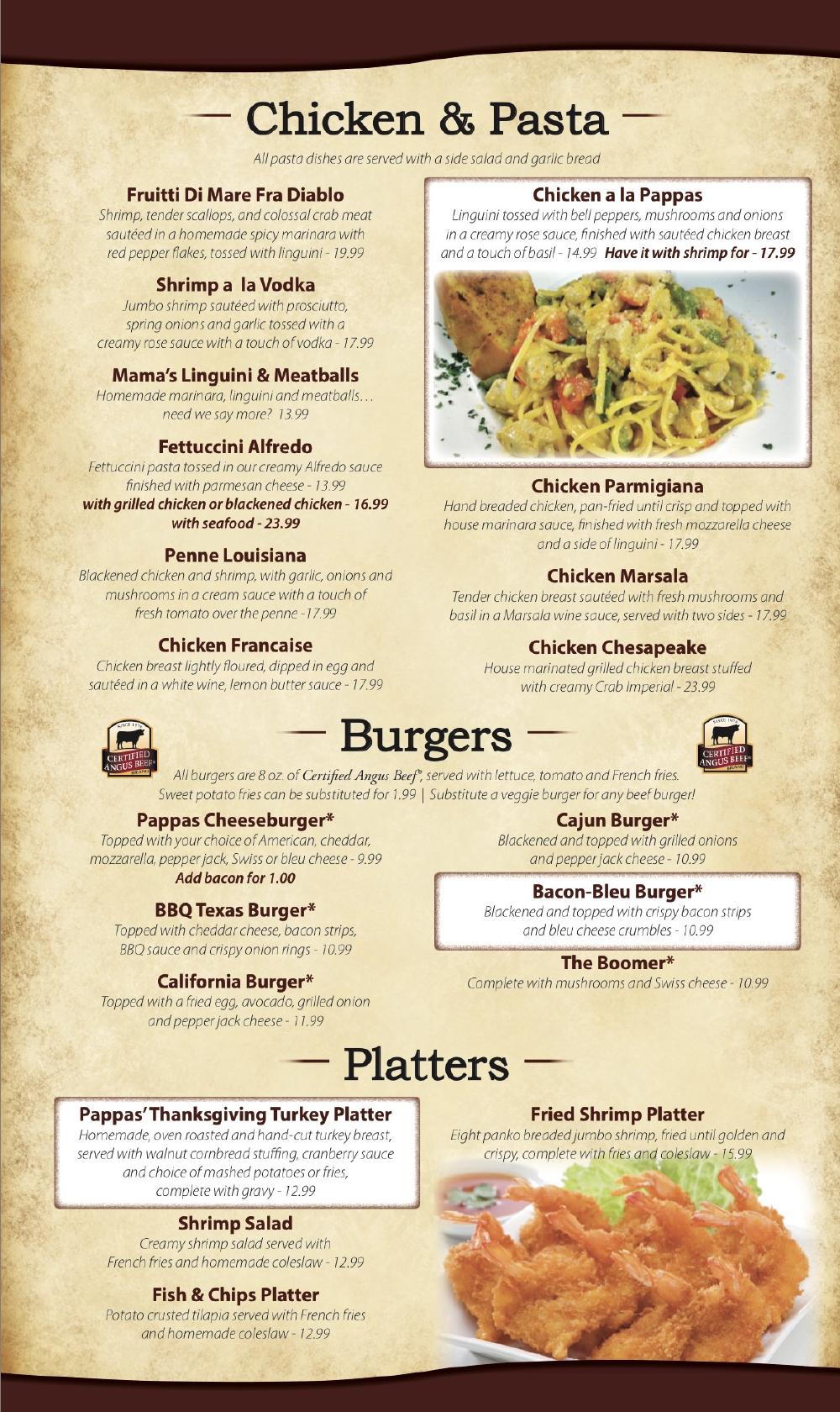 Menu at Pappas Restaurant and Sports Bar, Cockeysville