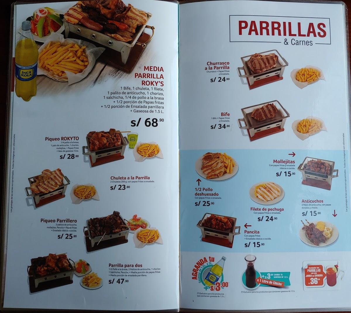 Carta del restaurante Polleria Roky's, Nasca