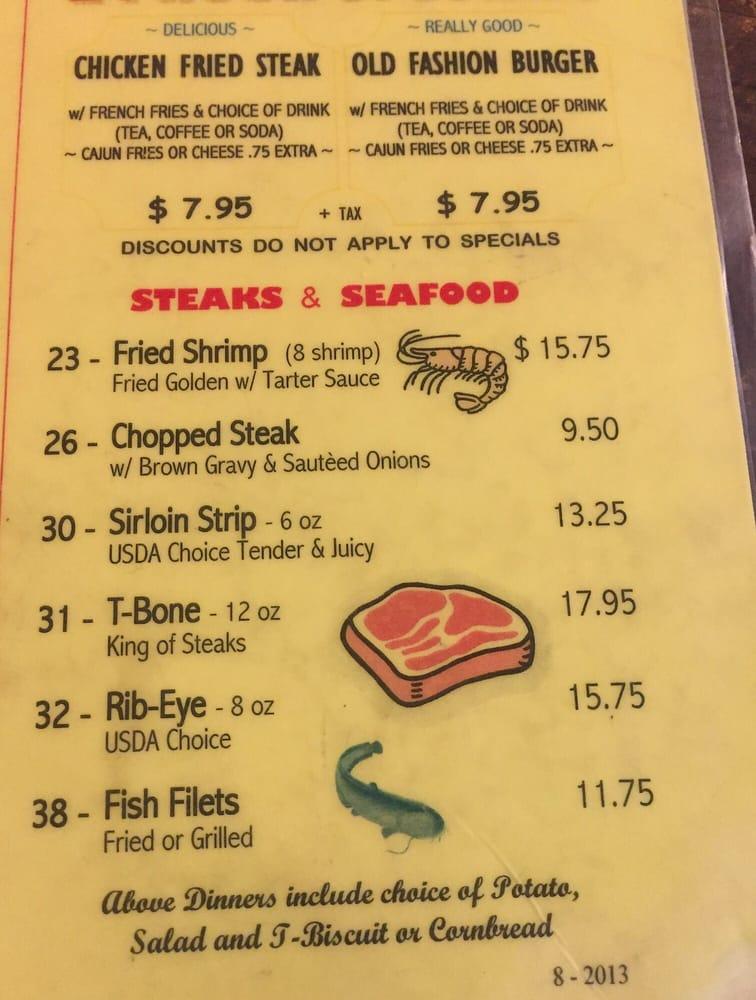 Menu at RJ's restaurant, Shreveport