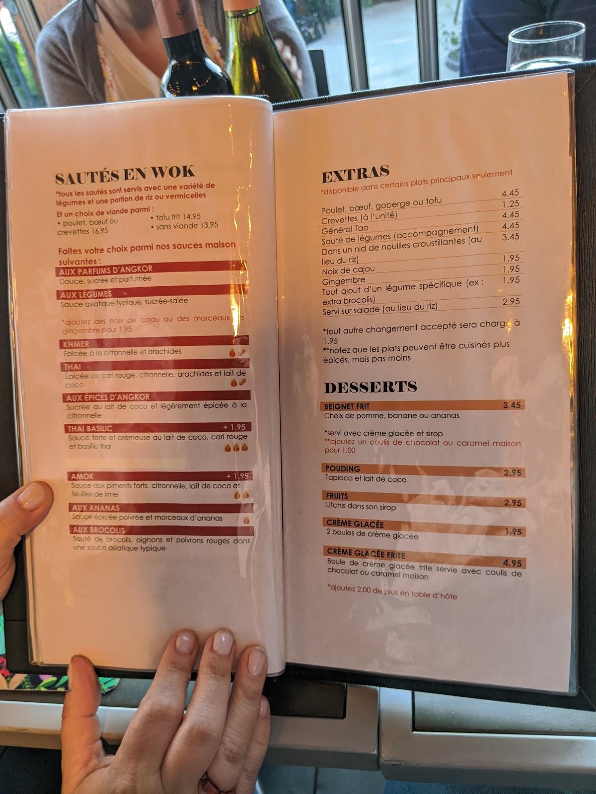 Menu au Restaurant Cité D'Angkor, Shawinigan