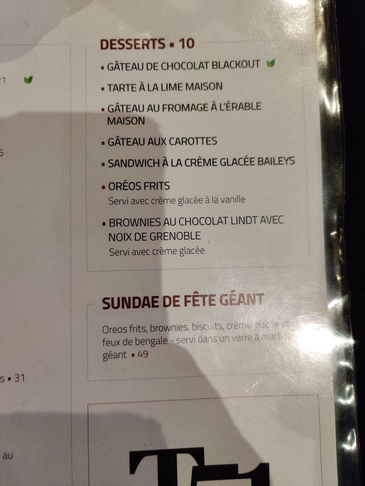 Menu au Table 51 Laval pub et bar, Laval, Boul. le Carrefour