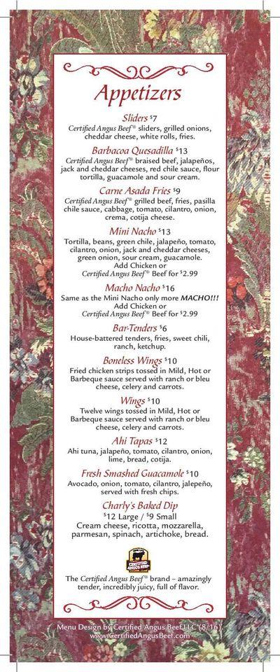 Menu at Gopher Hole at the Weatherford Hotel pub & bar, Flagstaff