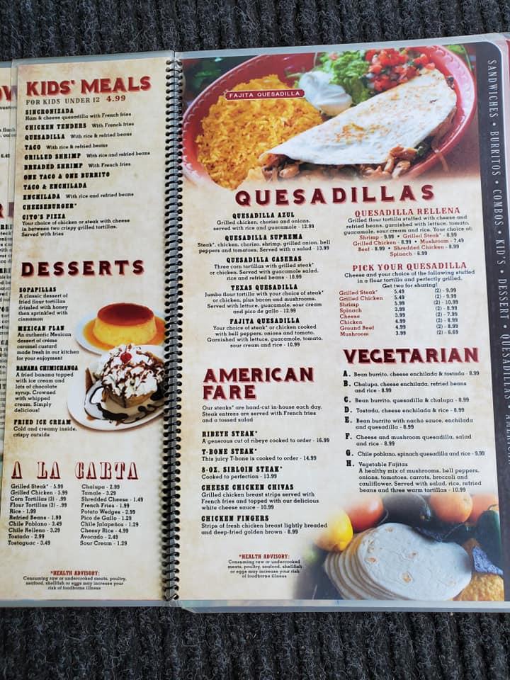 Menu at Agave Azul Mexican Restaurant, Covington