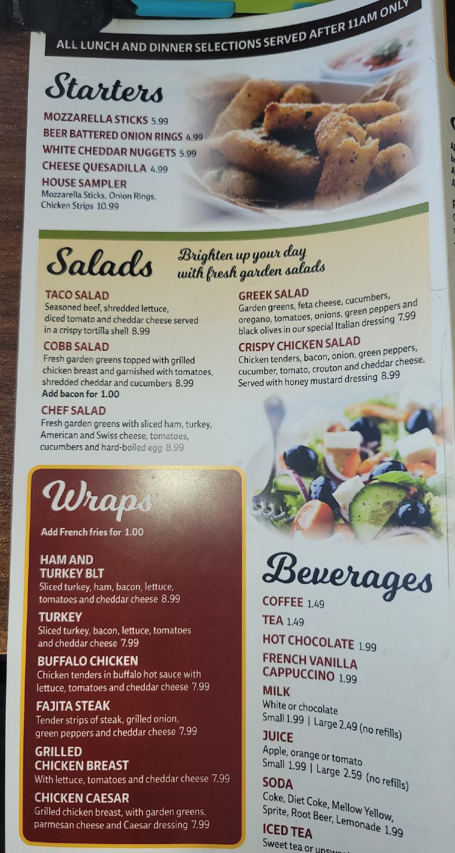 Menu at Jimmy's Diner restaurant, Dodgeville