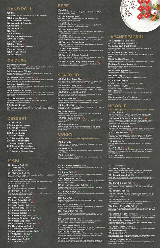 Menu at WIND Japanese and Thai restaurant, Mississauga