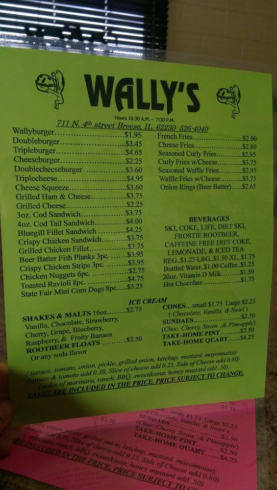 Menu at Wally's Drive-In fast food, Breese