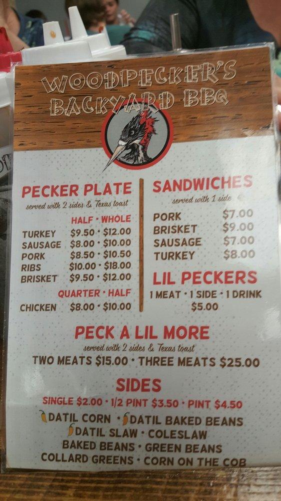 Menu at Woodpeckers Backyard BBQ, Jacksonville