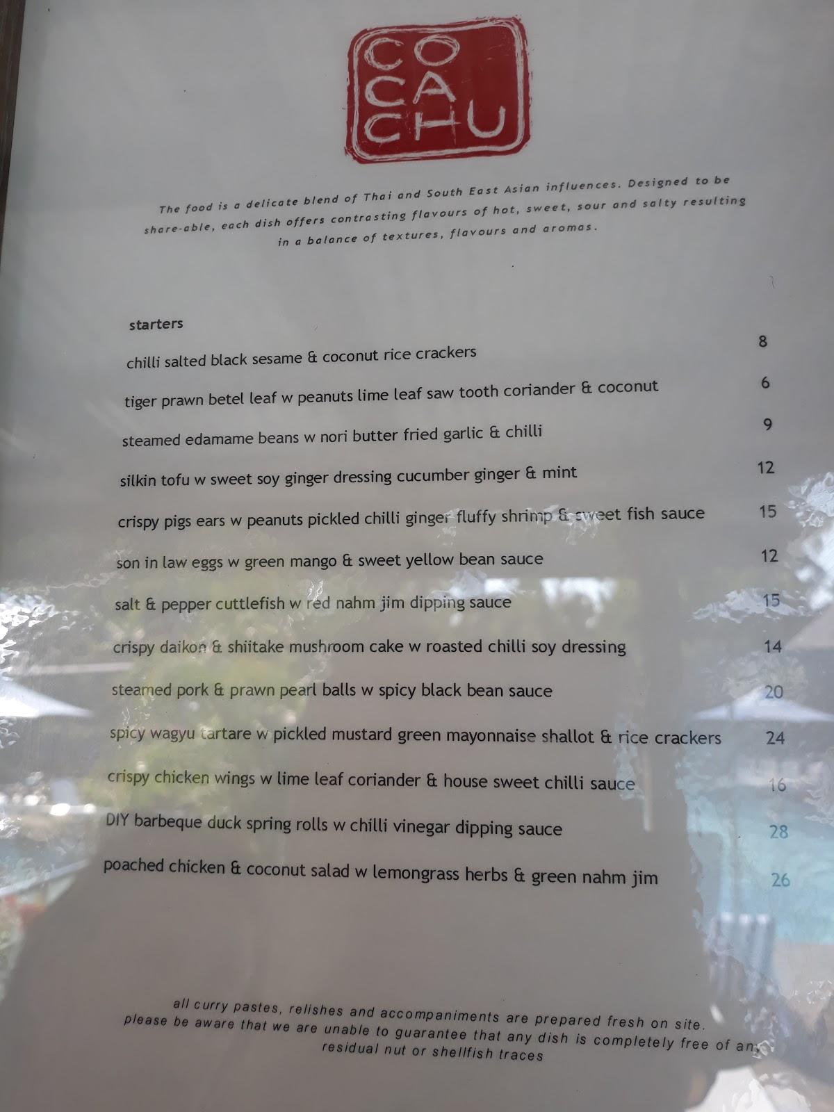 Menu at coca chu restaurant, Hamilton Island