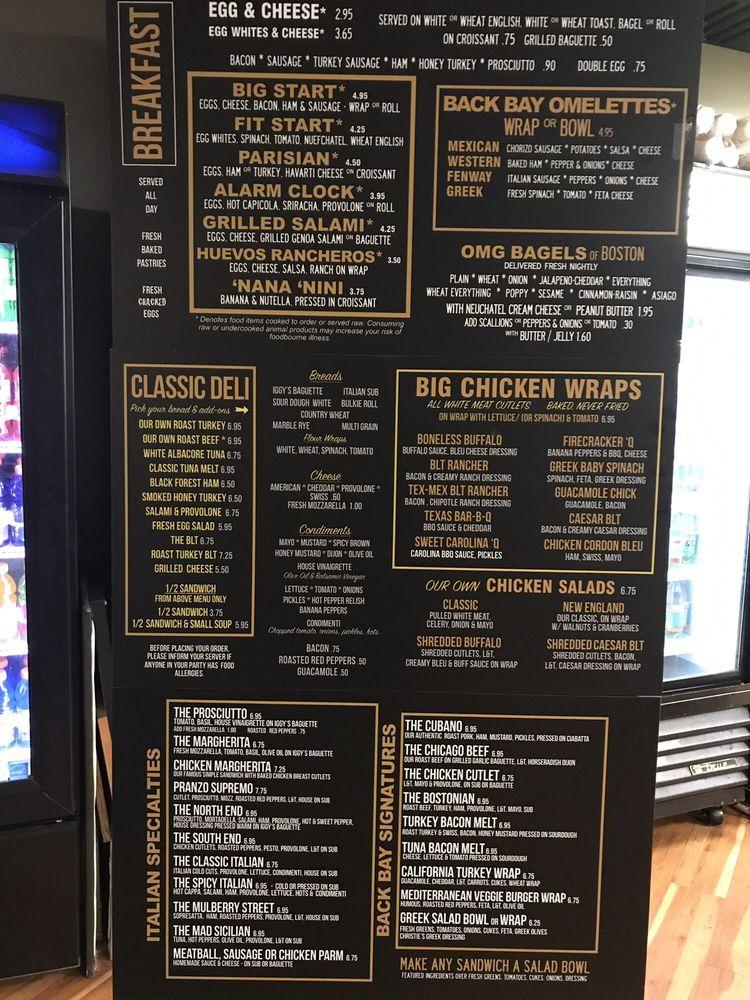 Menu at Back Bay Sandwich fast food, Boston, 31 St James Ave