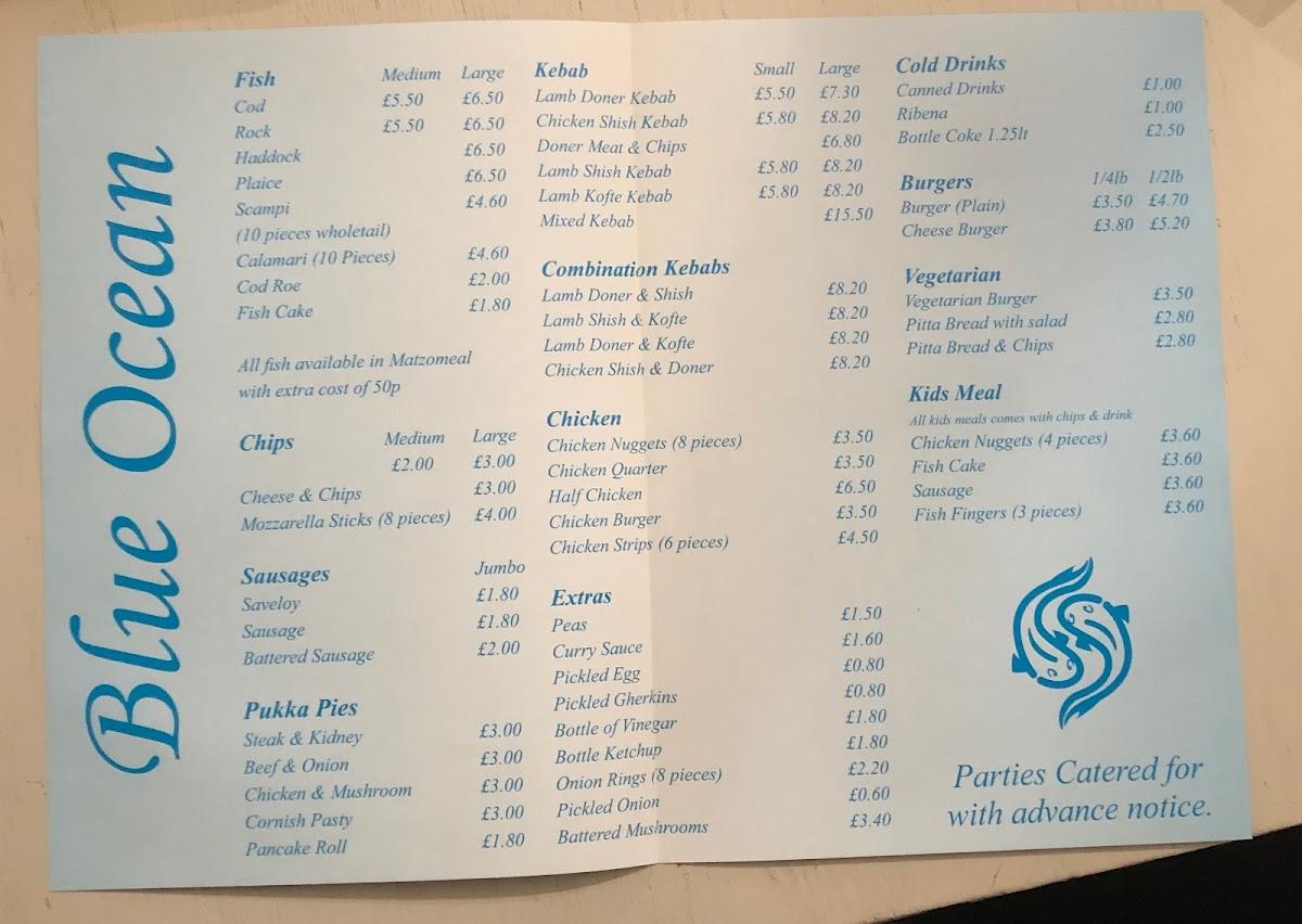 Carta del restaurante Blue Ocean Fish And Chips, Bushey