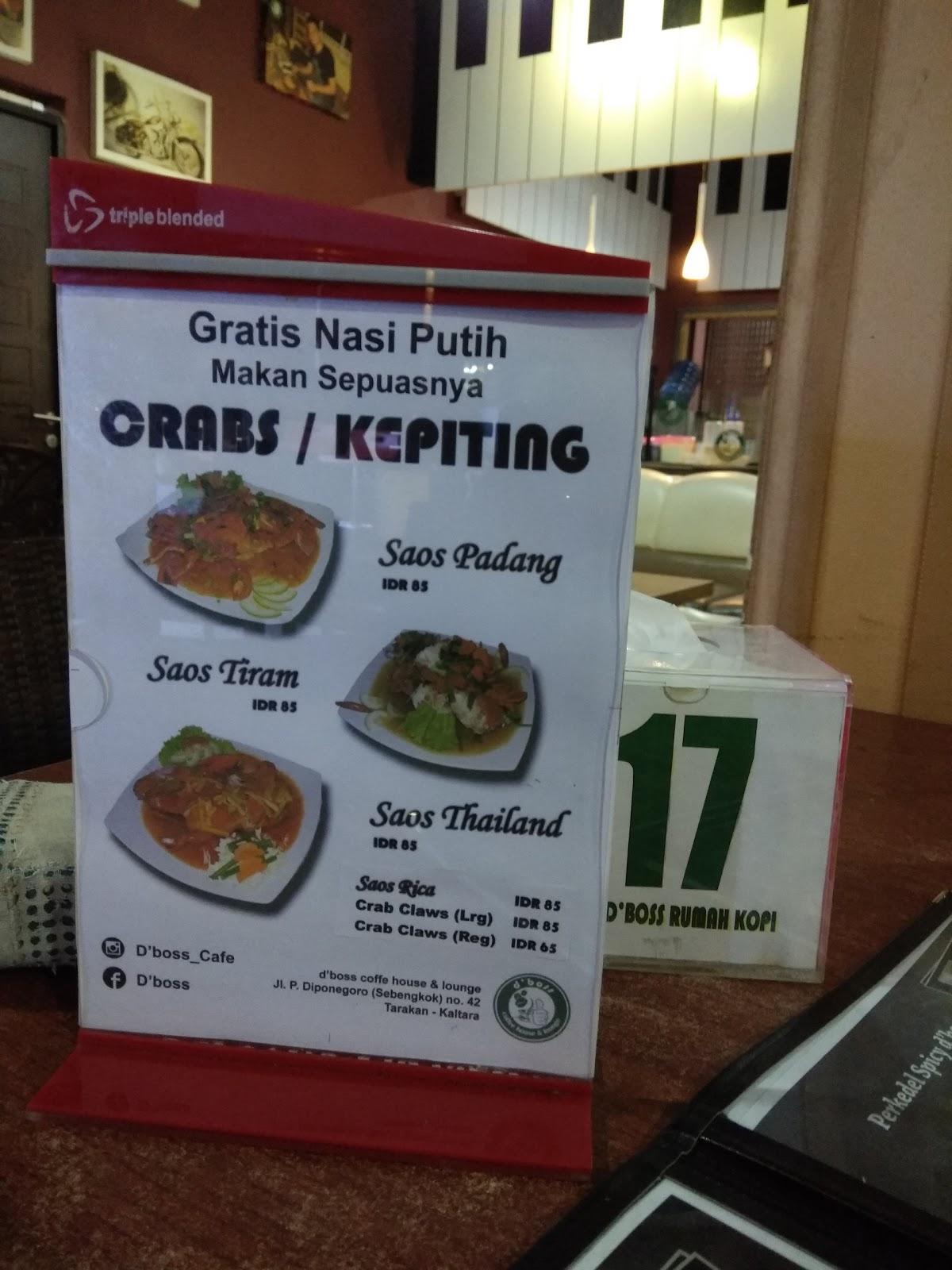 Carta de Cafe D'Boss Tarakan, Tarakan