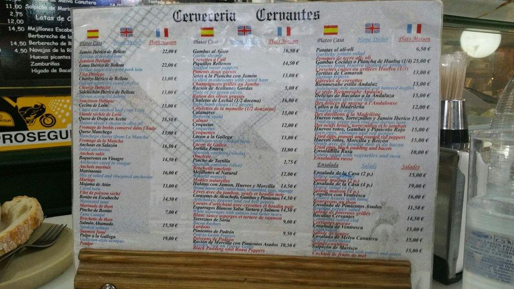 Menu at Cervantes pub & bar, Madrid, Pl. Jesús