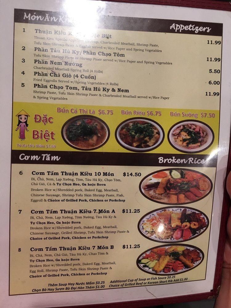 Menu at Com Tam Thuan Kieu restaurant, Garden Grove, Brookhurst St