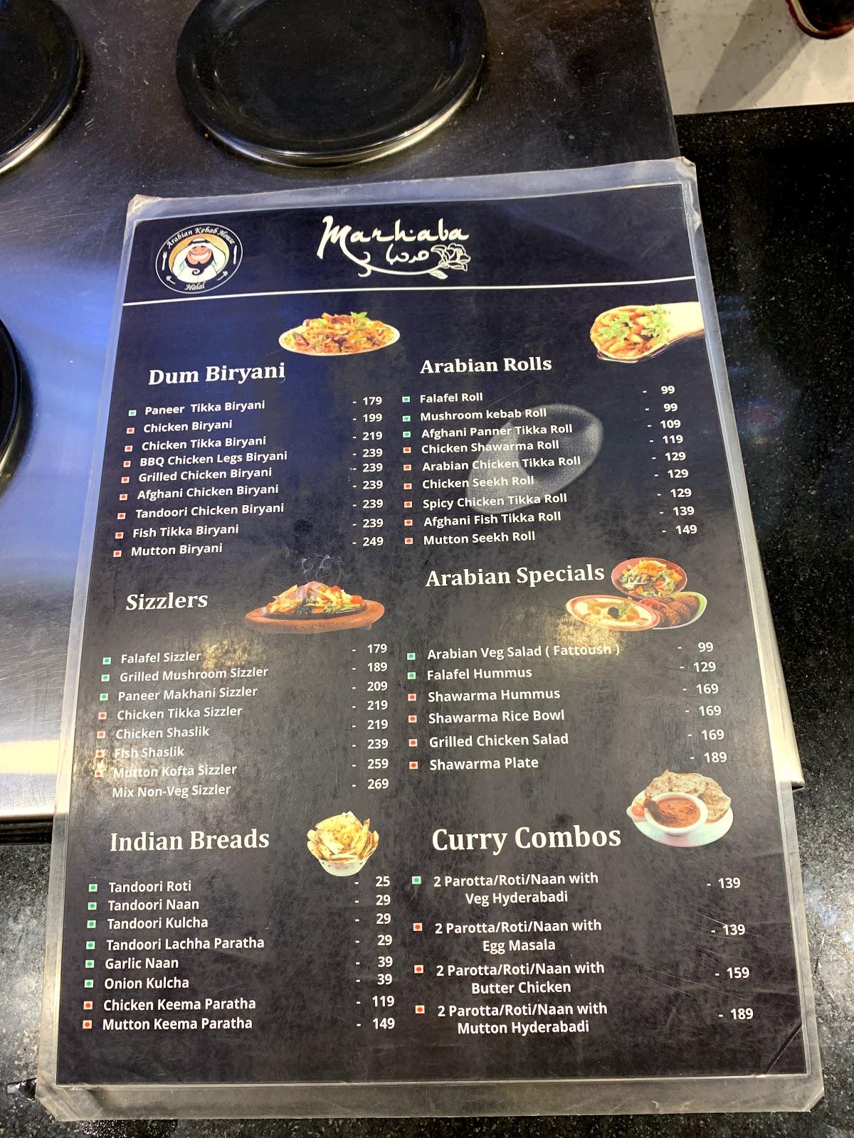 Menu at Marhaba Arabian Kebab House, Kakinada