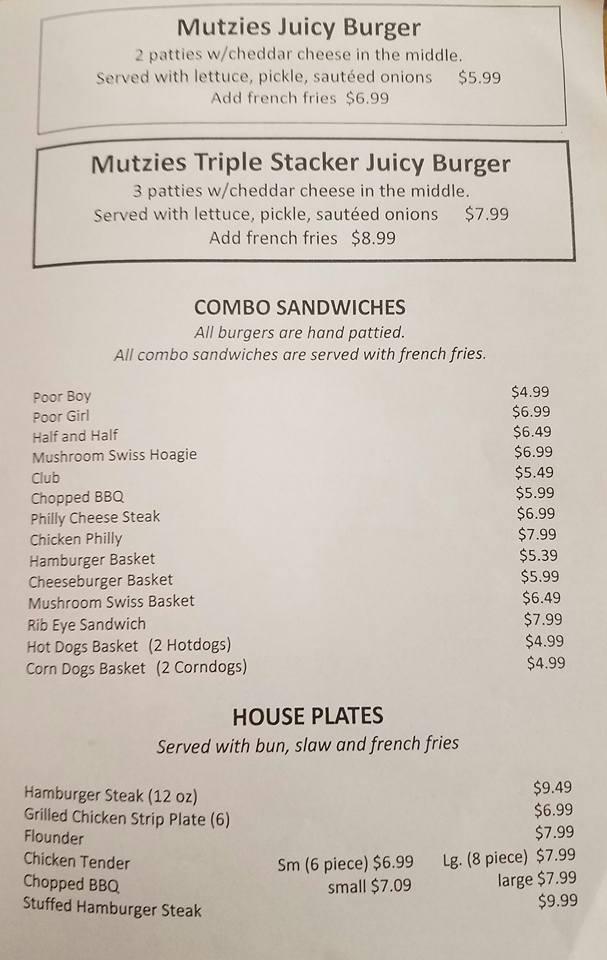 Carta de comida rápida Mutzies, Lincolnton, Country Club Rd