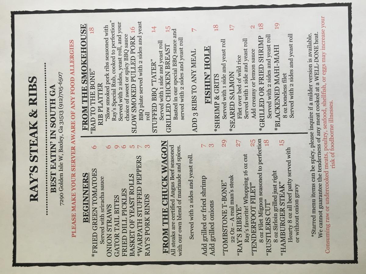 Ray's Steaks & Ribs in USA - Restaurant menu and reviews