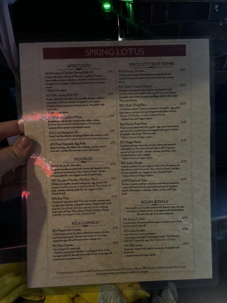 Menu at Spring Lotus Restaurant, Wenatchee