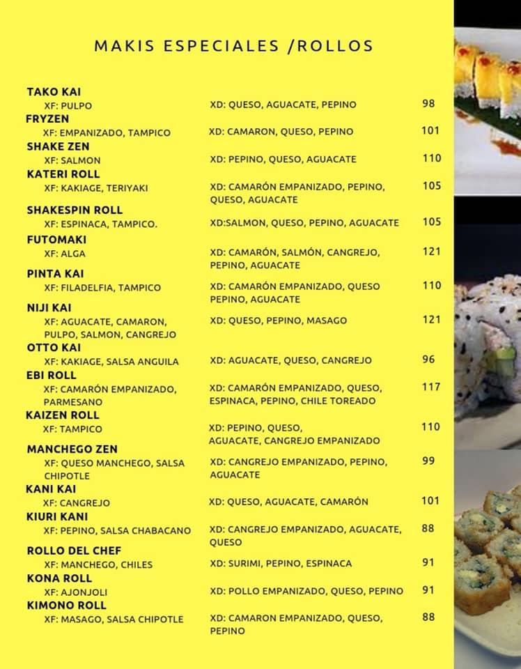 Menu at Sushi Kaizen restaurant, Mexico City, Mixcoac