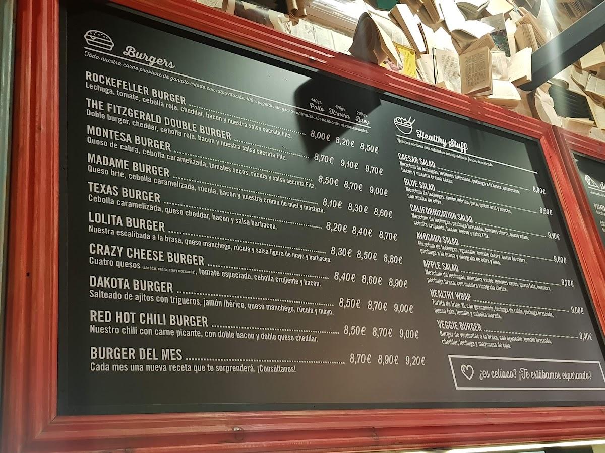 Menu at The Fitzgerald restaurant, Gandia