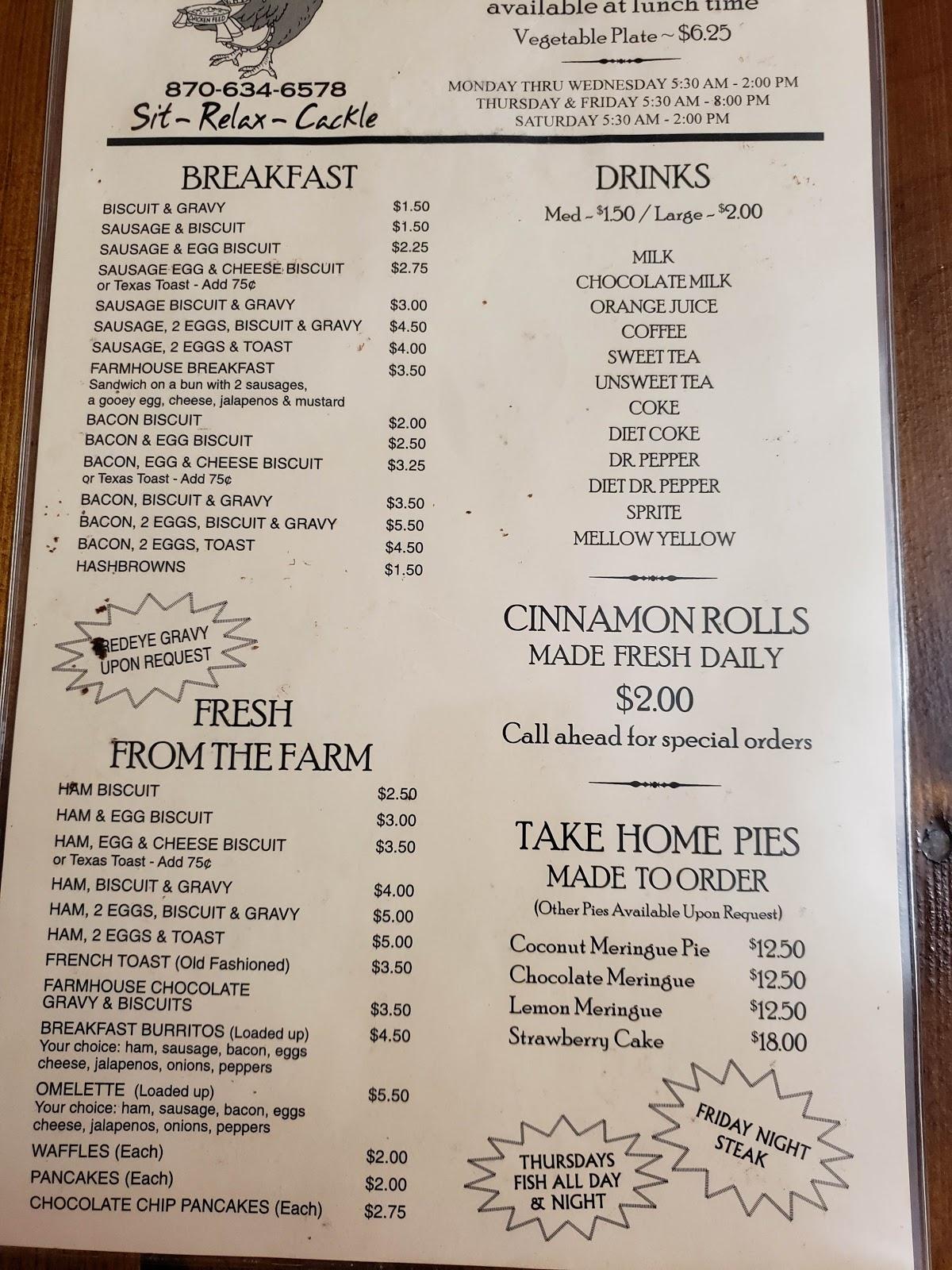 Menu at Hen House Cafe, Piggott