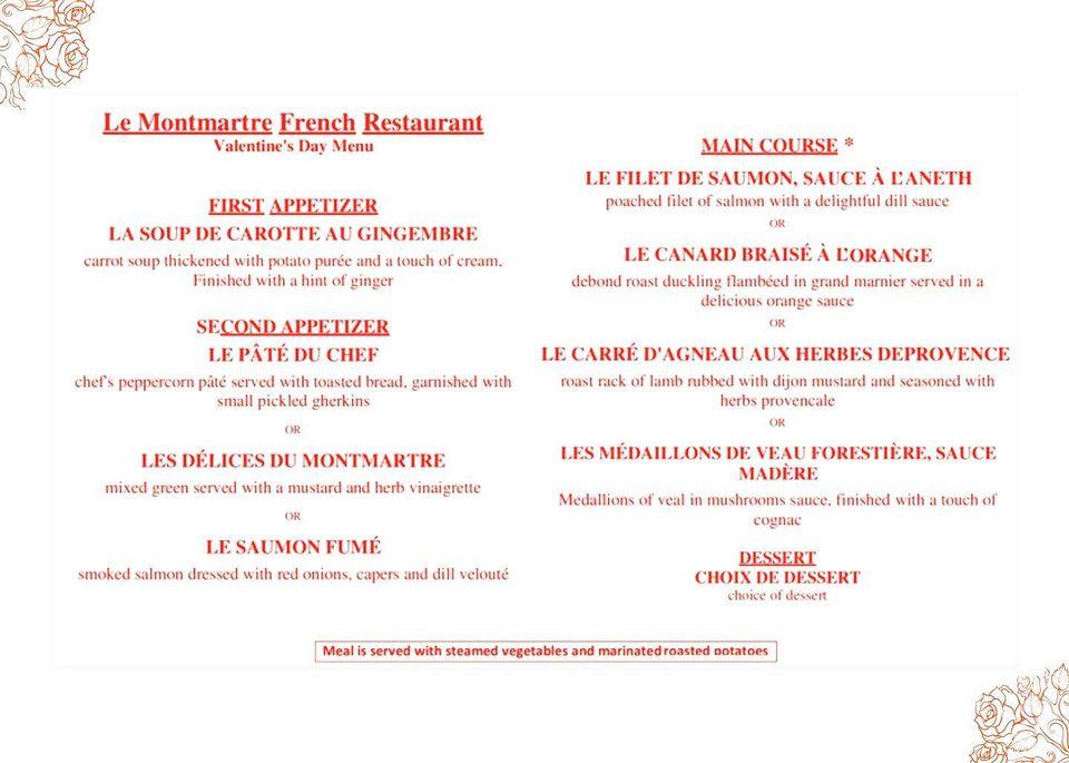 Menu at Le Montmartre restaurant, Toronto
