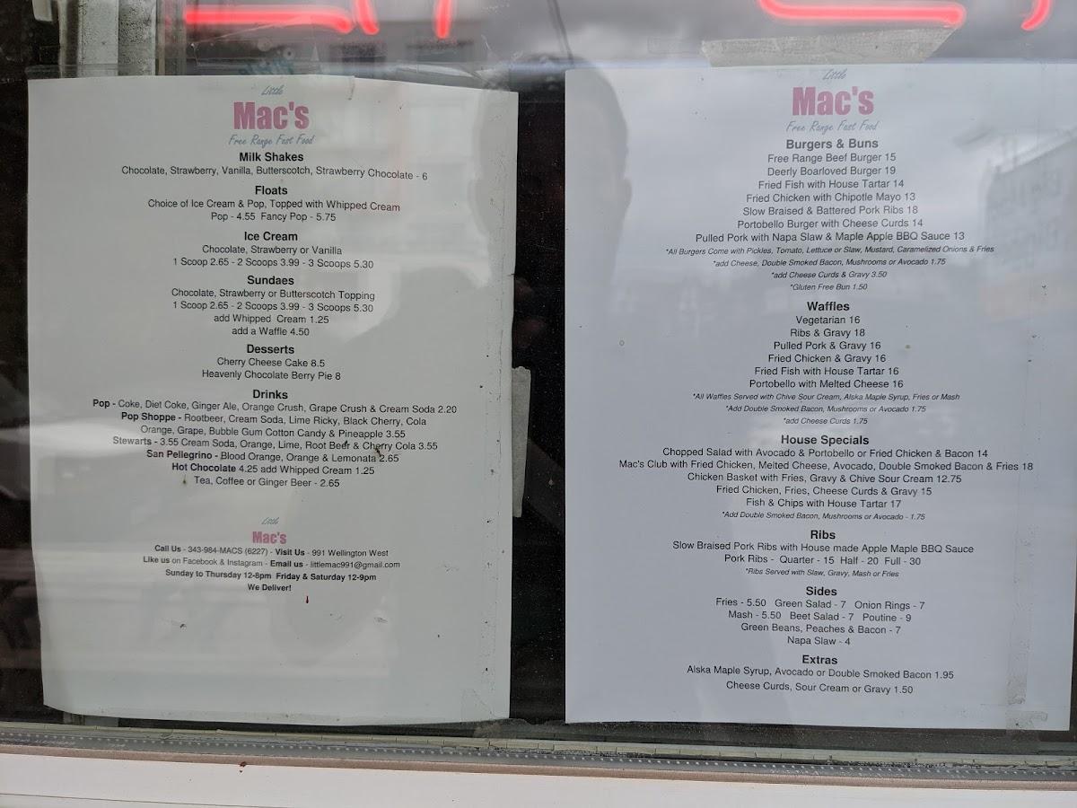 Menu at Little Mac's restaurant, Ottawa