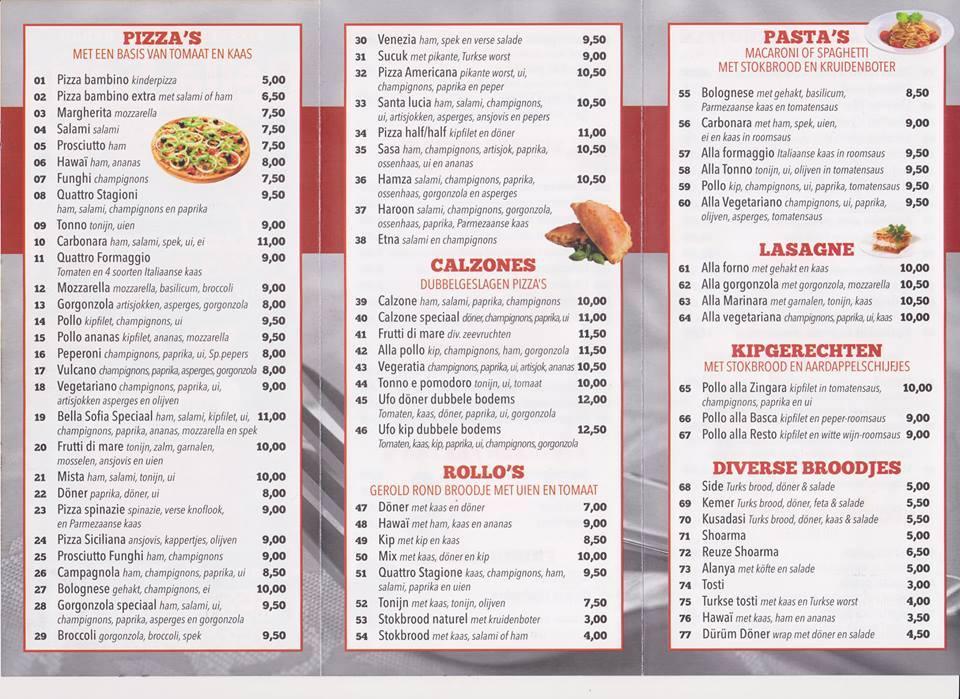 Menu at Pizzeria La Mama, Diever