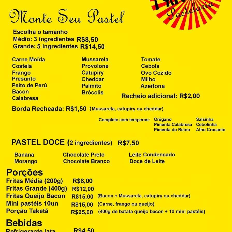 Menu at Taketa Pastelaria restaurant, Blumenau, Rua Dr Pedro Zimmermann ...