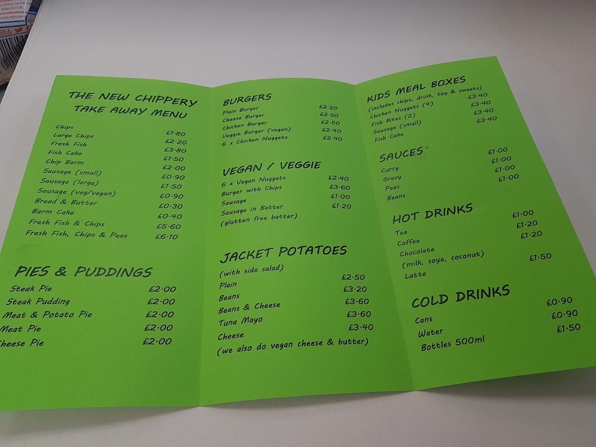 Menu at The New Chippery restaurant, Wigan, Market St