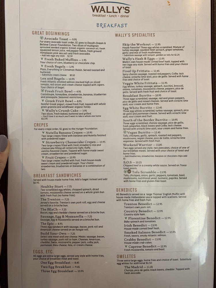 Menu at Wally's restaurant, Surf City
