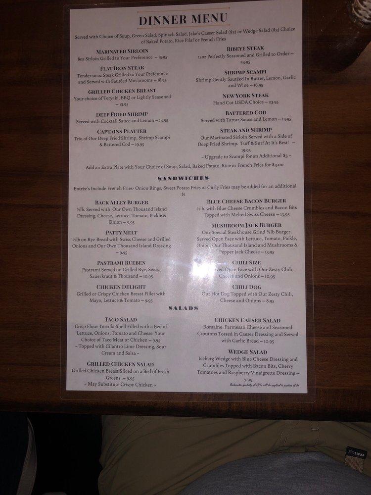 Menu at Back Alley Bowl & Grill pub & bar, Bishop
