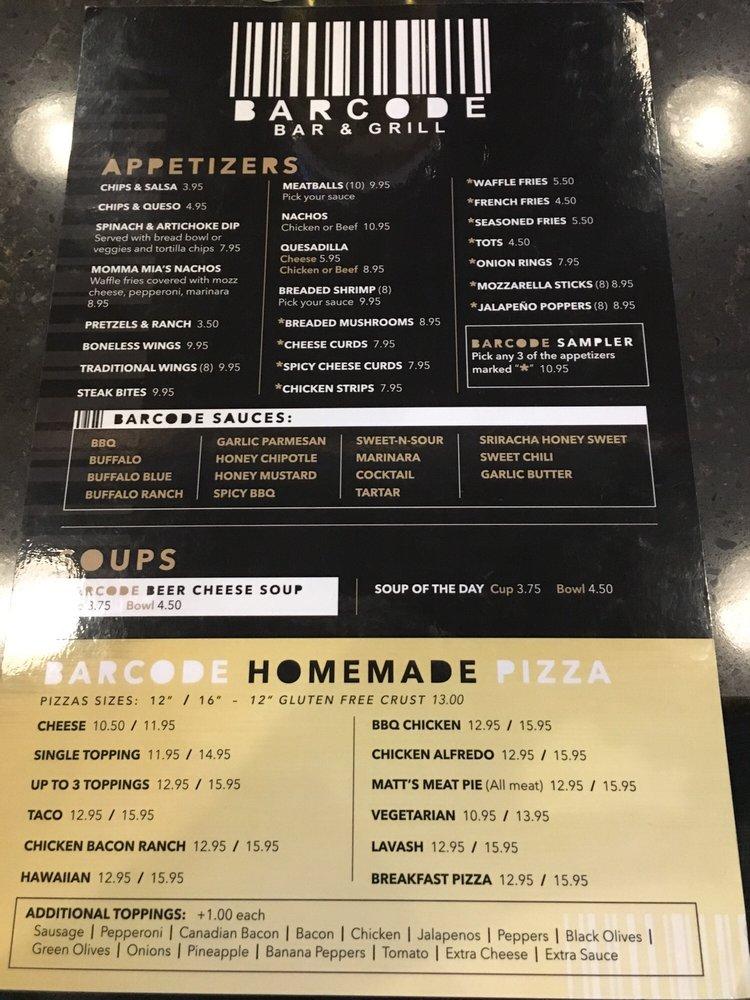 Menu at Barcode Bar & Grill, West Fargo