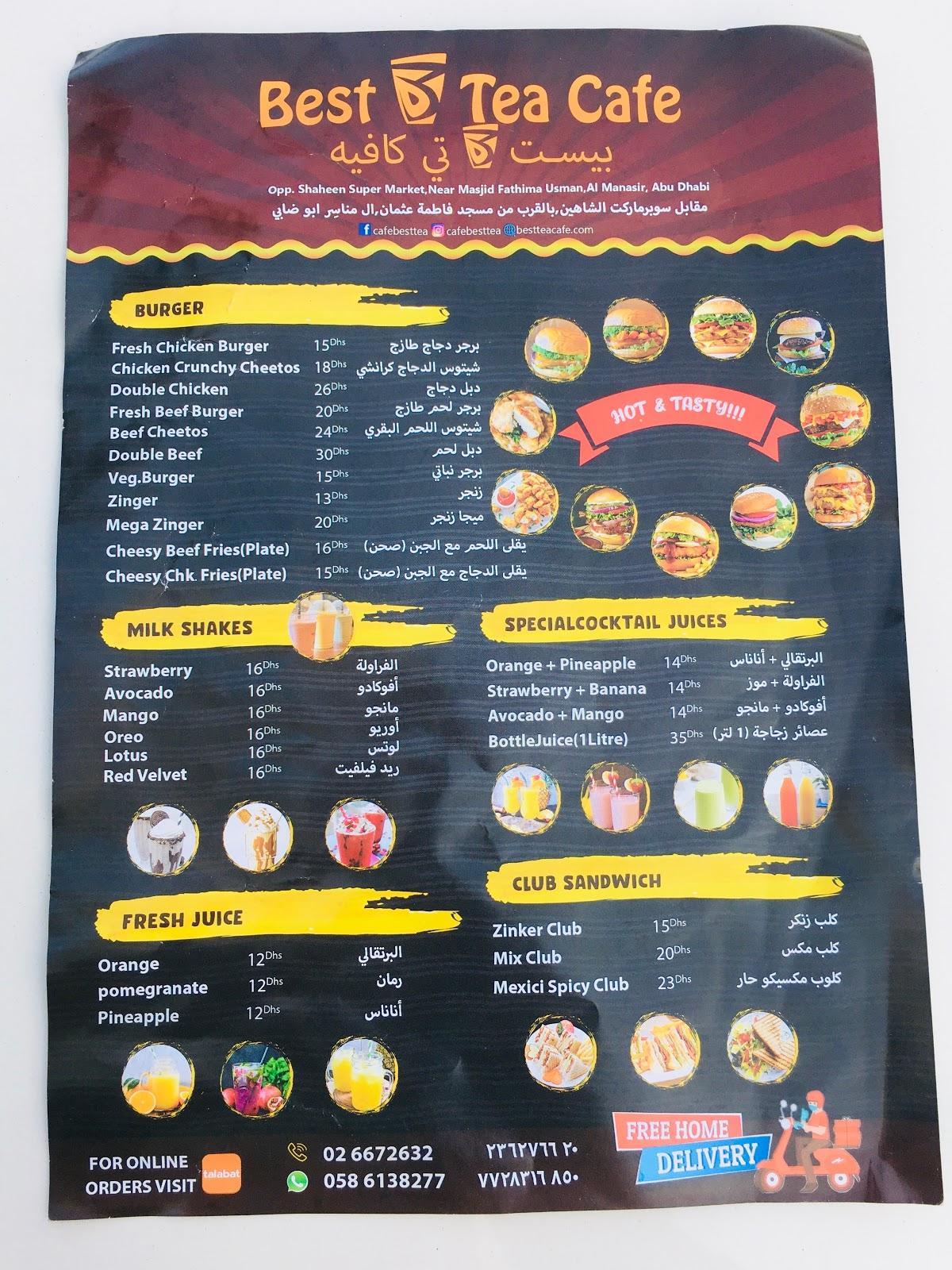 Menu at Best Tea Cafe, Abu Dhabi, F956+V8P