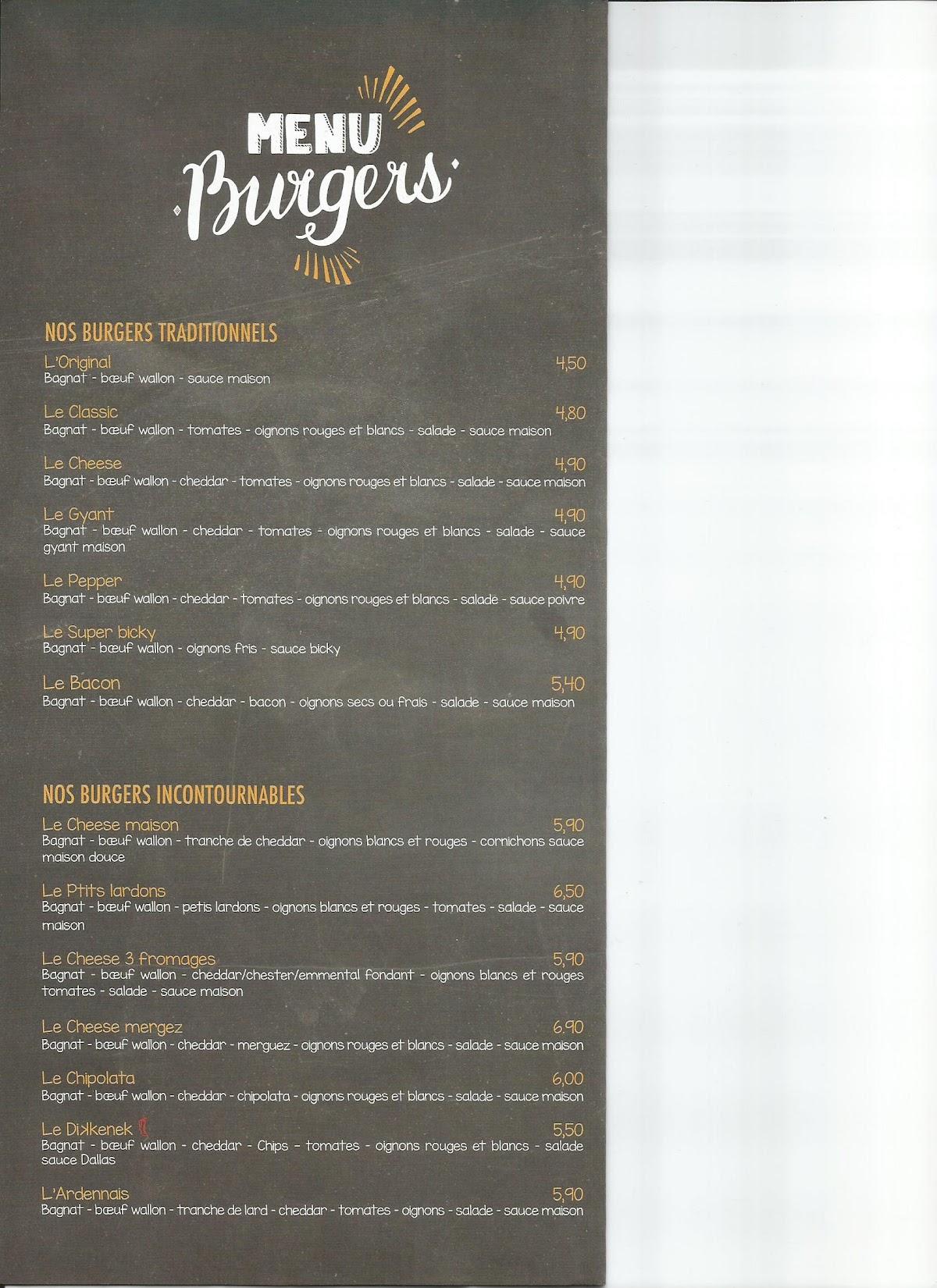 Menu au Burger Time Grand-Halleux, Vielsalm