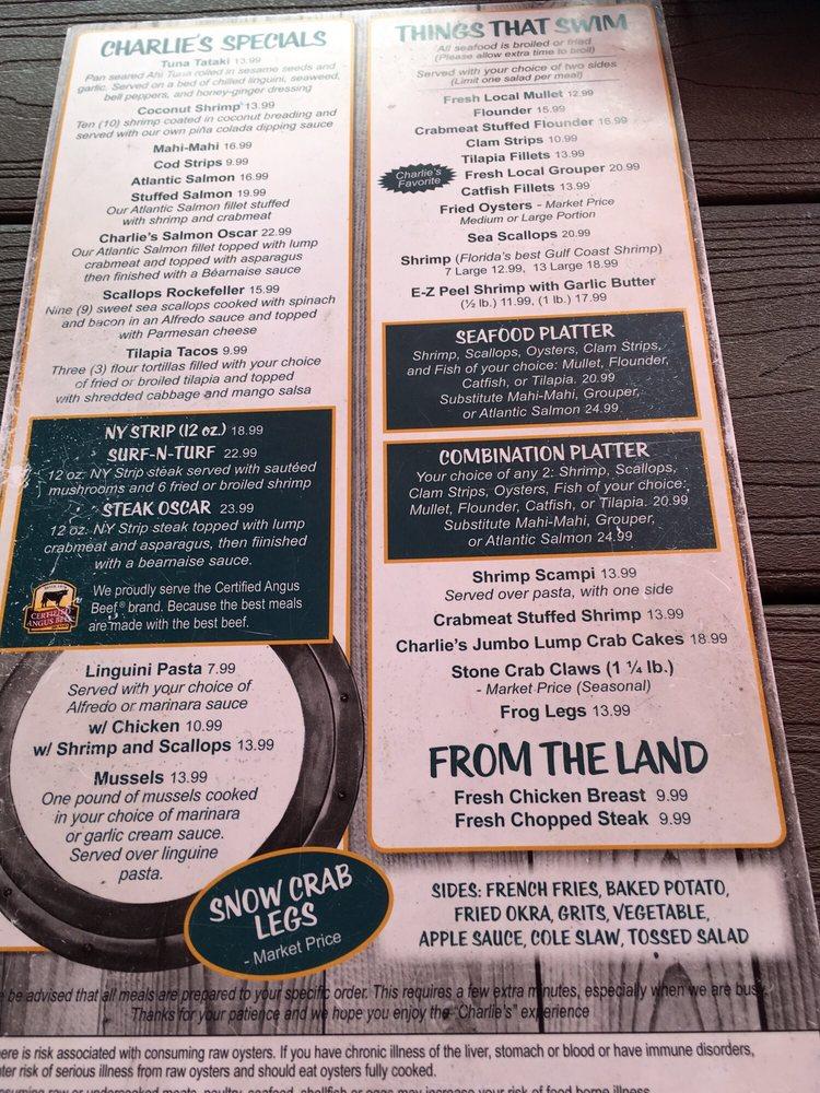 Menu at Charlie's Fish House Restaurant, Crystal River