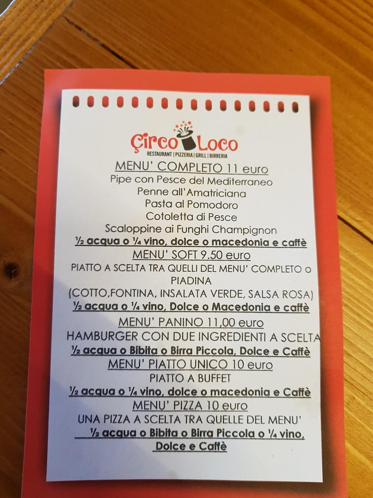 Menu da Circo Loco ristorante, Lissone