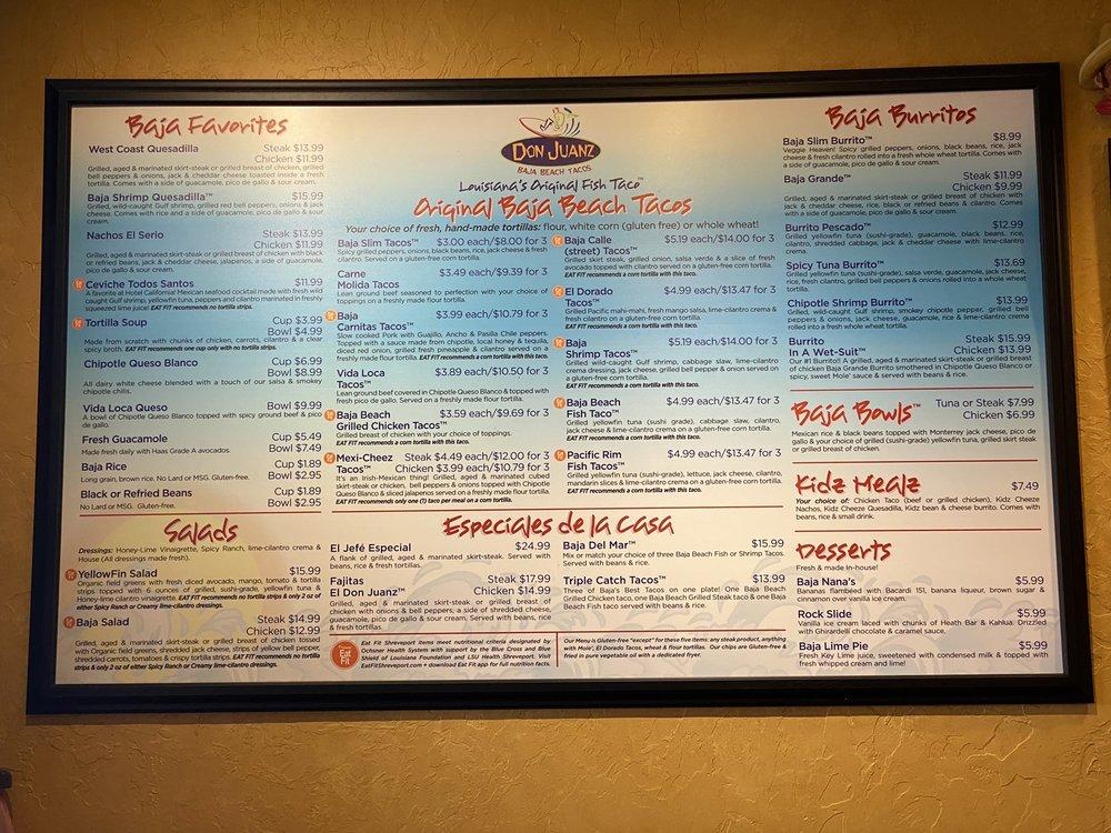 Menu at Don Juanz Baja Beach Tacos Bossier pub & bar, Bossier City