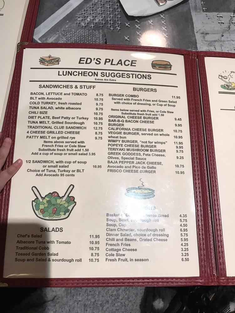 Menu at Ed's Place restaurant, Glendora