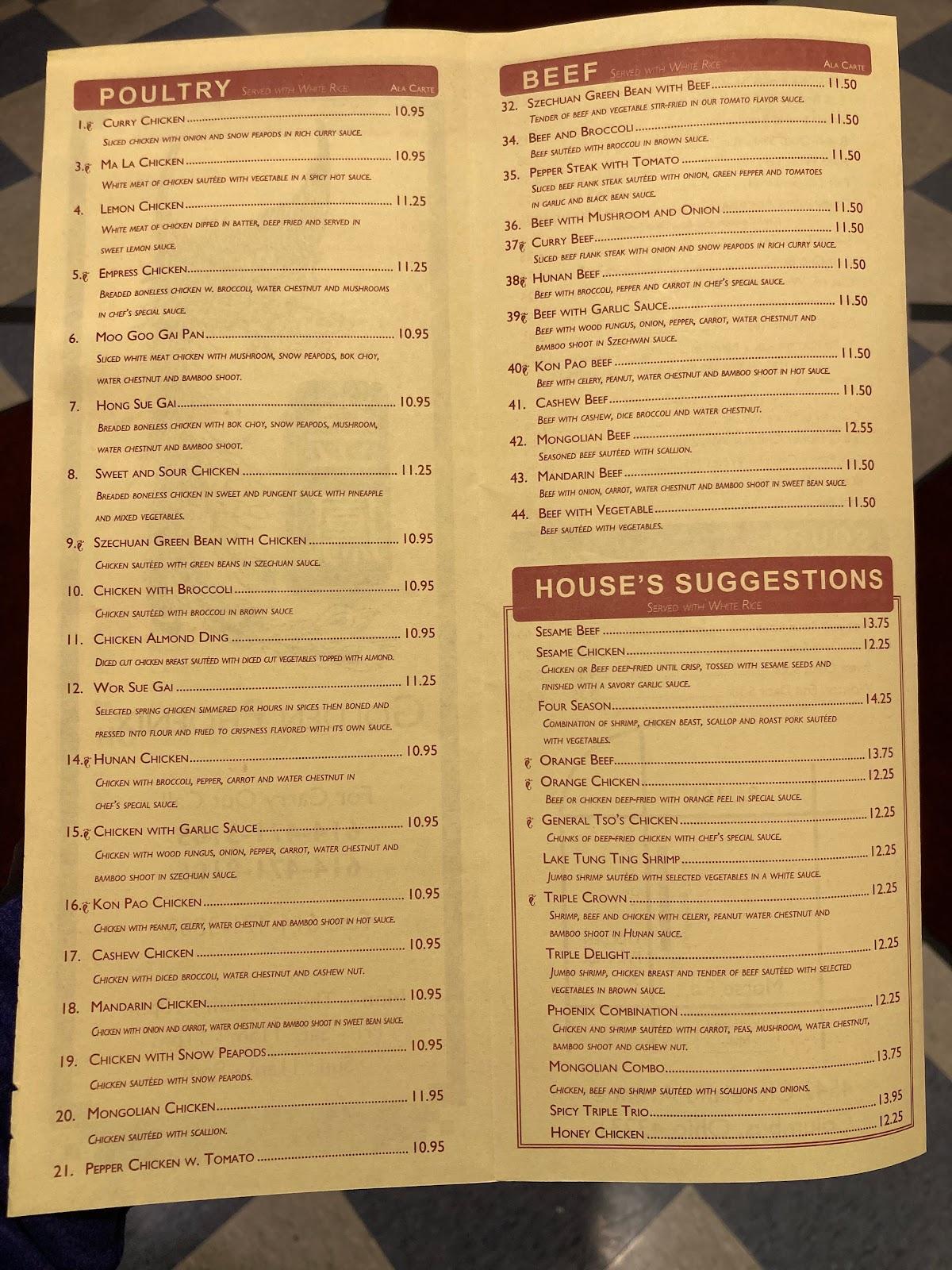 Menu at Golden Phoenix Restaurant, Columbus