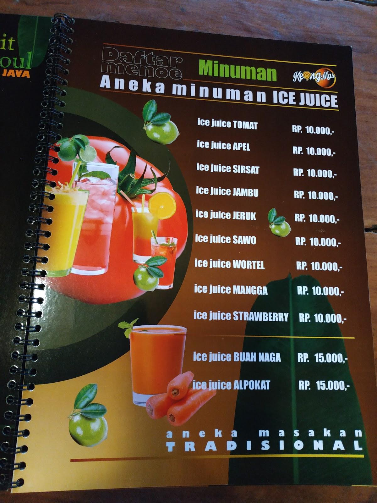 Menu at Keong Mas Homestay dan Joglo restaurant, Bantul