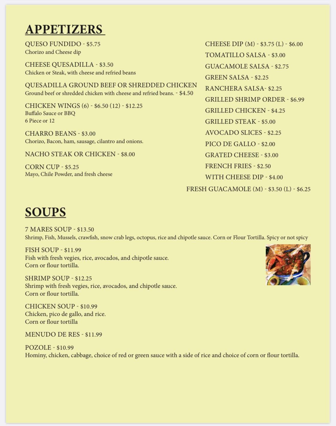 Menu at La Cascada Authentic Mexican Restaurant, Bernie
