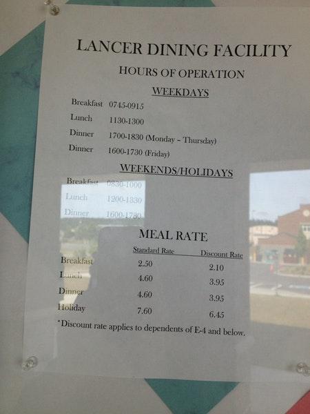 Menu at Lancer Bistro restaurant, Joint Base Lewis-McChord