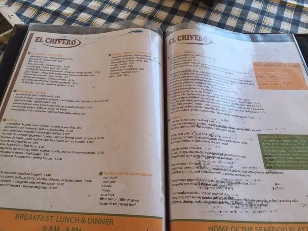 Menu at El Chivero pub & bar, Bucerías