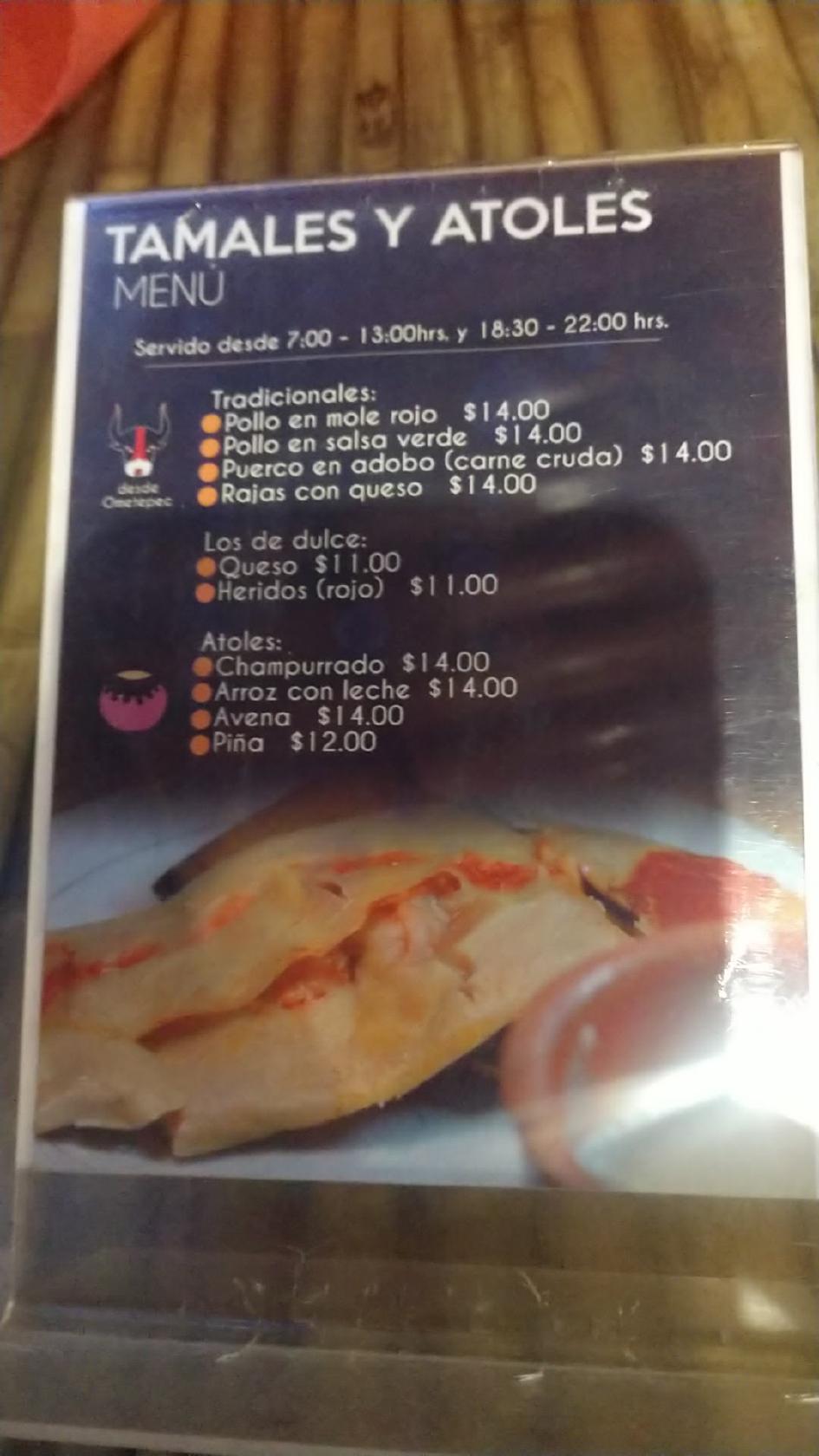 Carta del restaurante OMETEPEC Tamales y Atoles, Chilpancingo del los Bravo