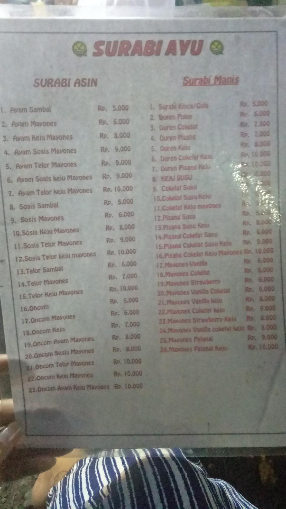 Menu at Surabi ayu cafe, Sukabumi