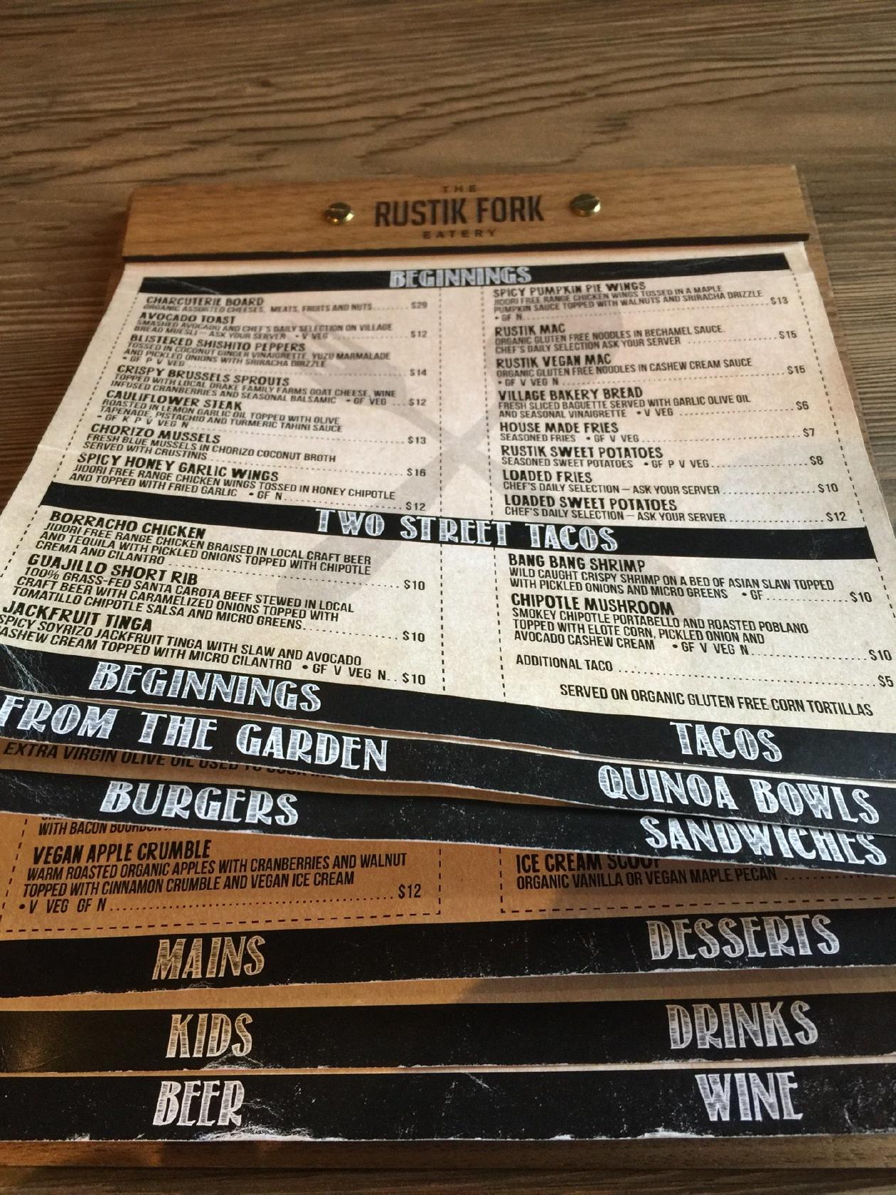 Menu at The Rustik Fork restaurant, Riverside