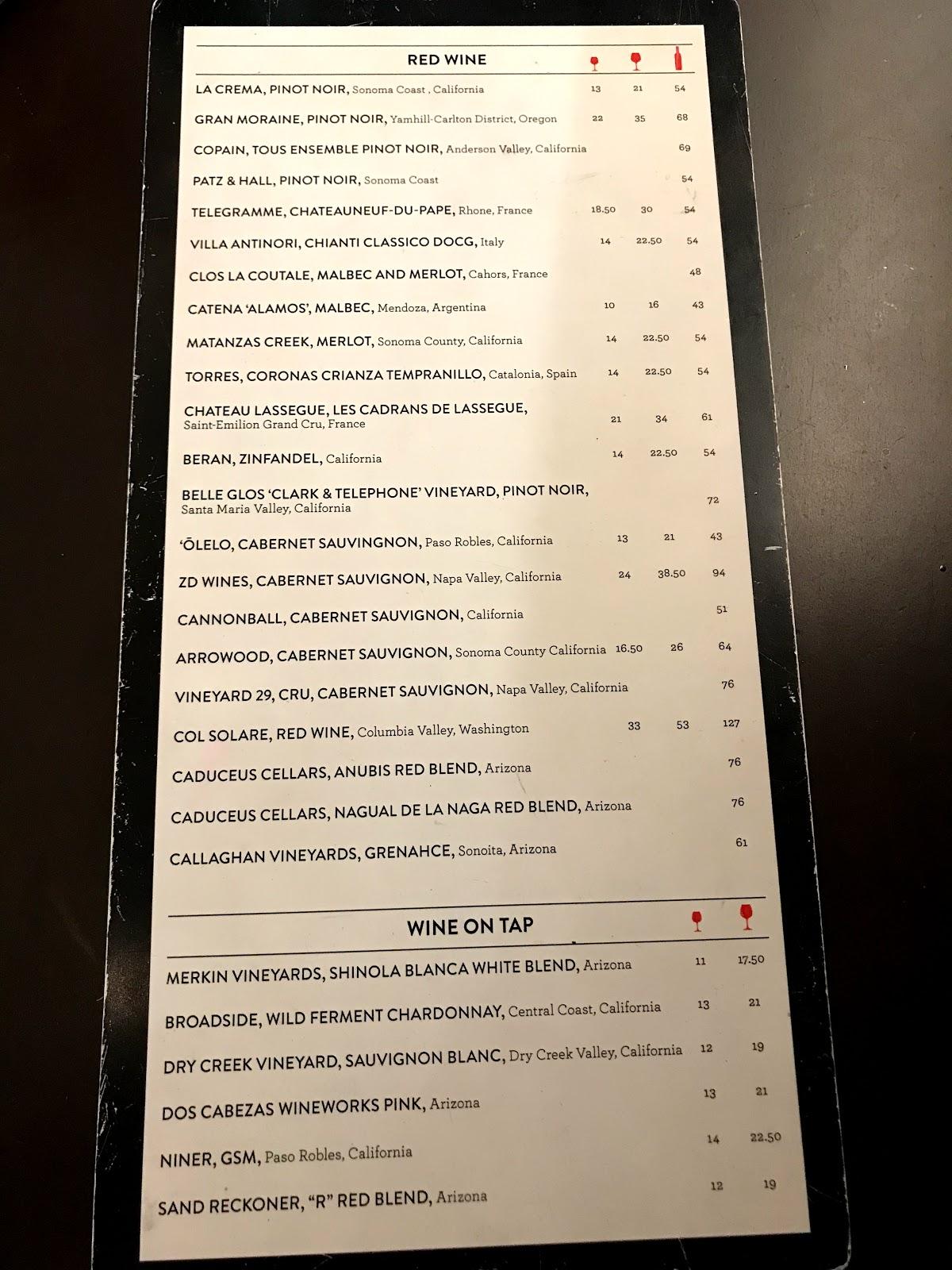 Menu at SSP Tavern at the Airport restaurant, Phoenix, Sky Hbr Blvd