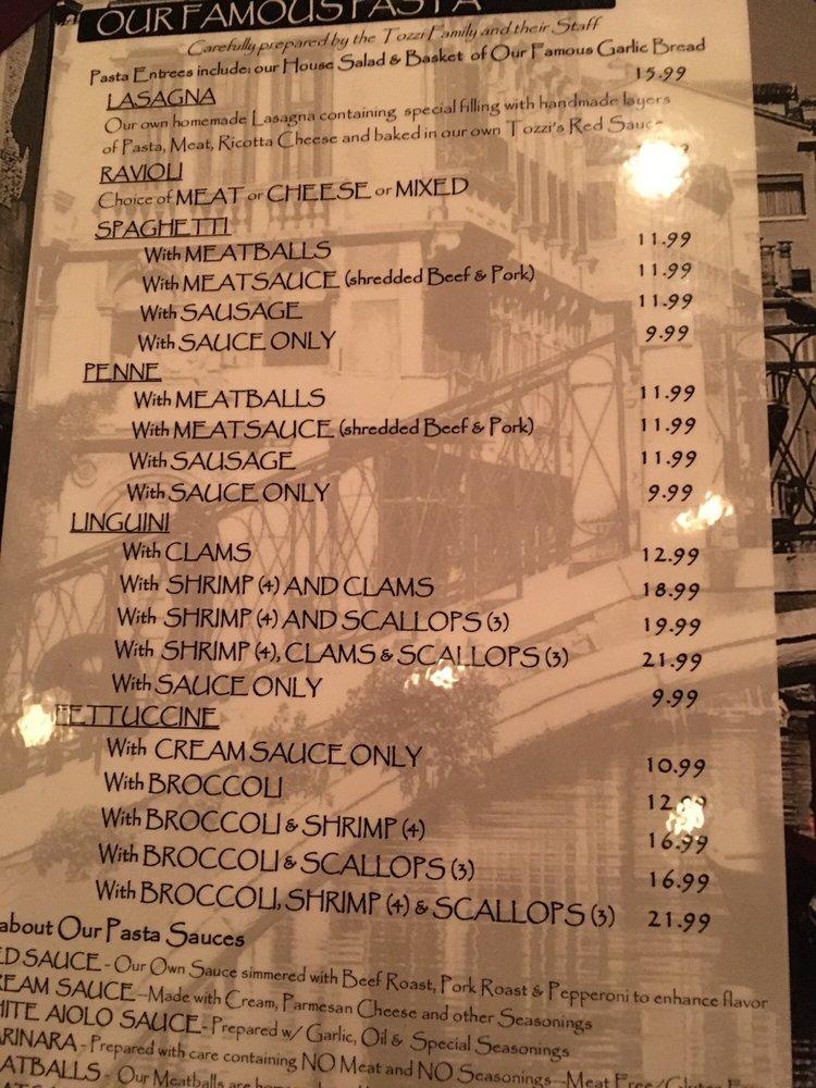 Menu at Tozzi's On 12th pub & bar, Canton