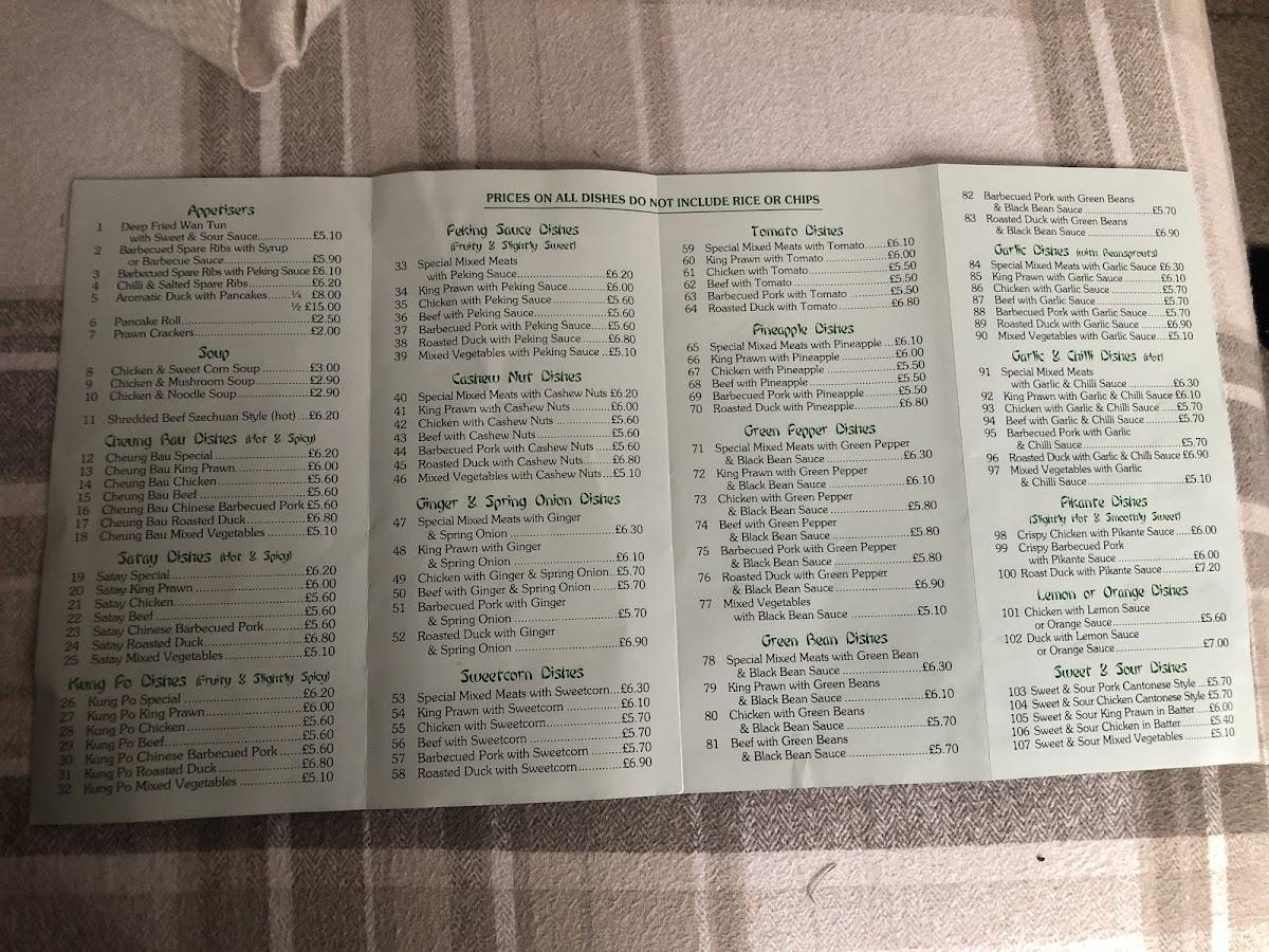 Menu at Caistor Chinese fast food, Caistor